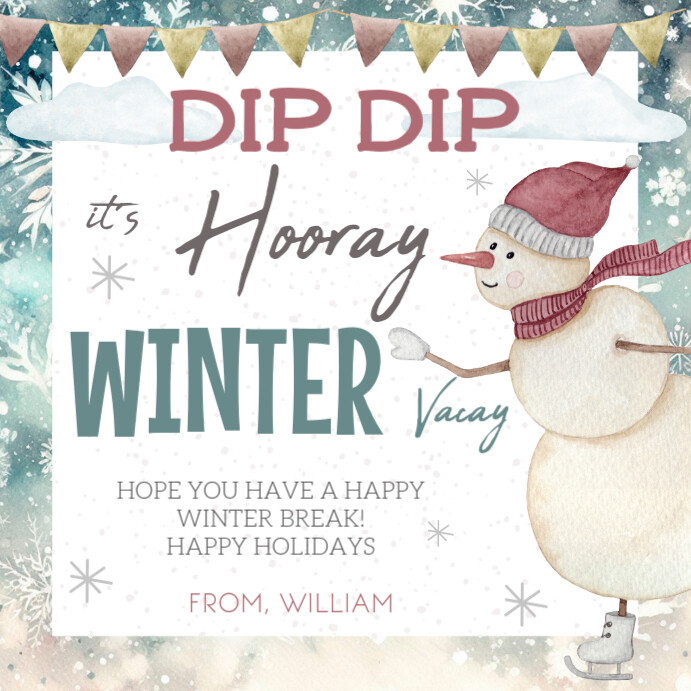 Holiday Dip Dip Hooray Winter Vacay Teacher Thank You Tag Template ...