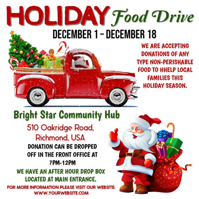 Holiday Food Drive Flyer Template | PosterMyWall