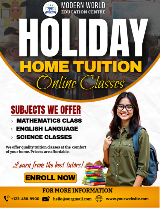Copy of Holiday Home Tuition Virtual Online Tutoring Service Editable ...