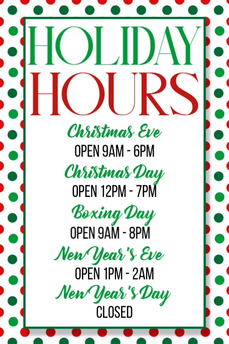 Holiday Hours Business Sign Template | PosterMyWall