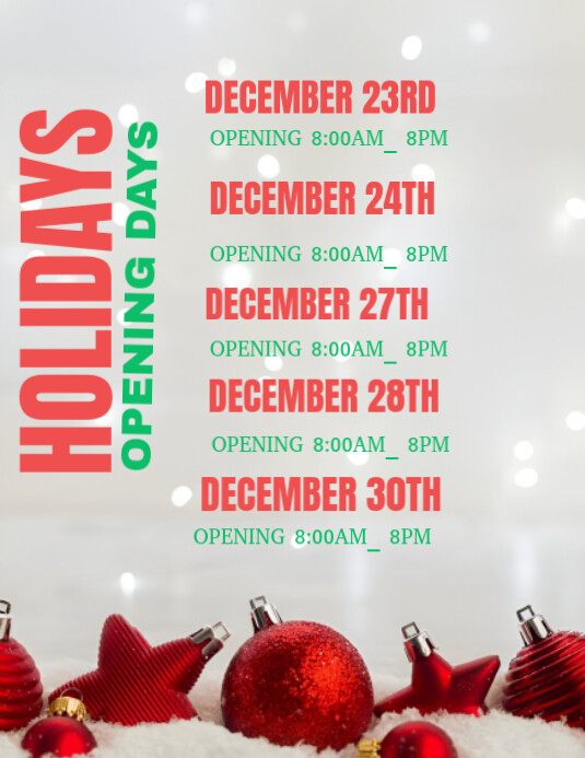 Copy of Holiday opening days | PosterMyWall