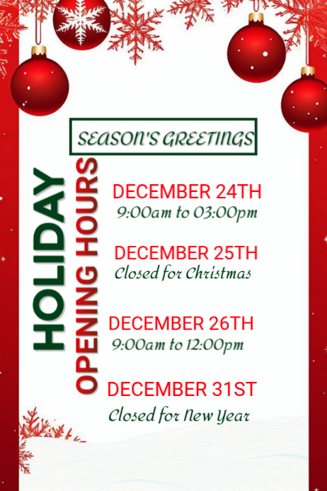 holiday opening hours Template | PosterMyWall