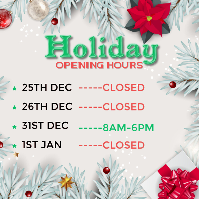 Holiday Opening hours design template | PosterMyWall