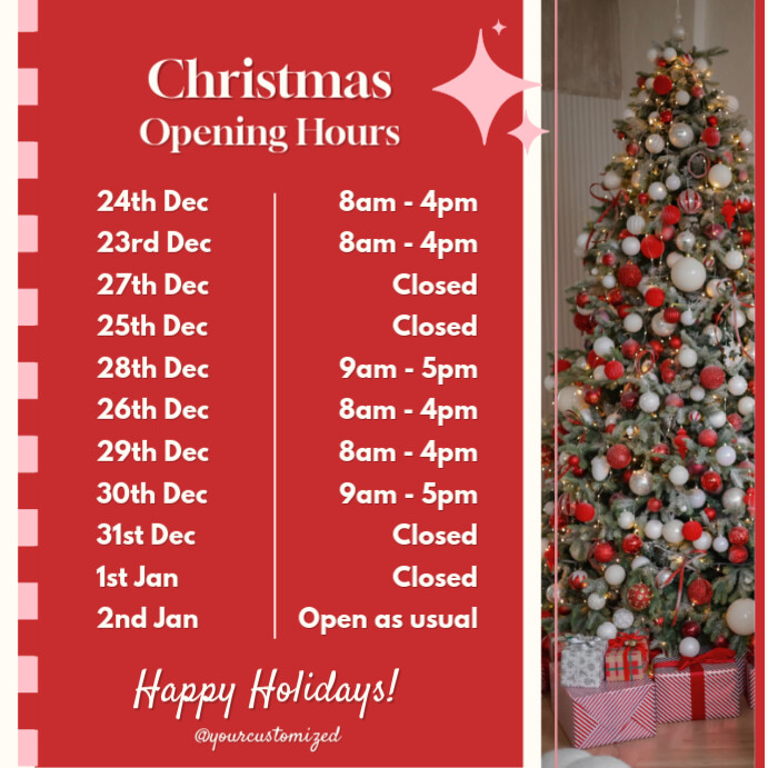 Plantilla de Holiday Opening Hours | PosterMyWall