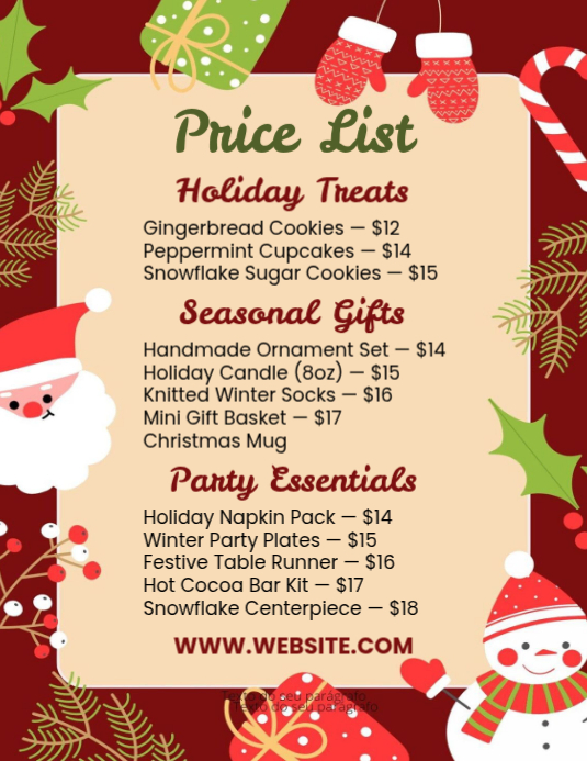 Holiday Price List Template | PosterMyWall