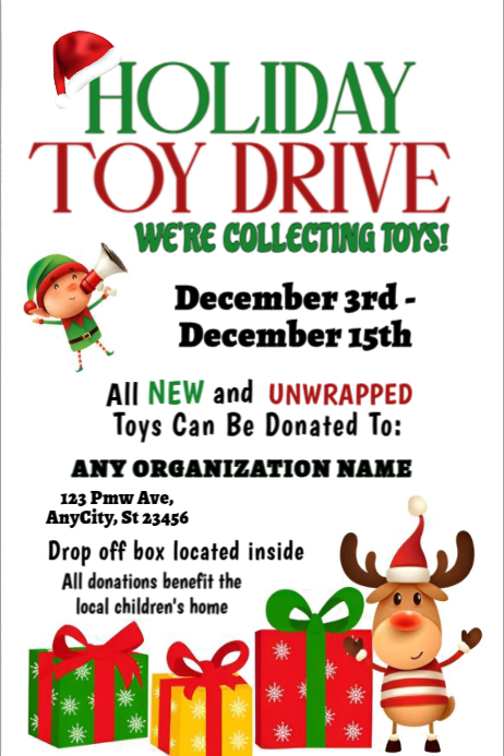 Holiday Toy Drive Flyer – Festive Donation Poster Template* | PosterMyWall