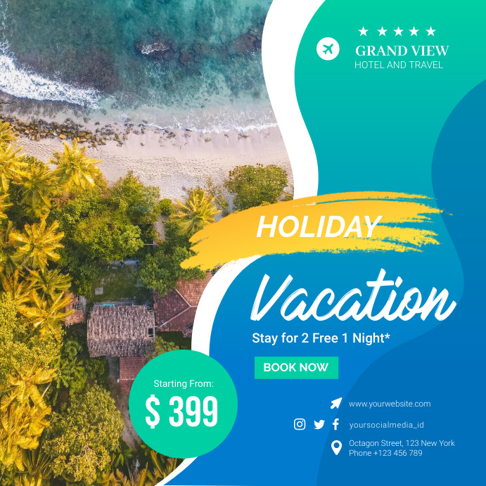 Holiday Vacation Social Media Poster Template | PosterMyWall