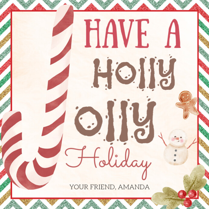 Holly Jolly Christmas Candy Cane Holder Tag Template | PosterMyWall