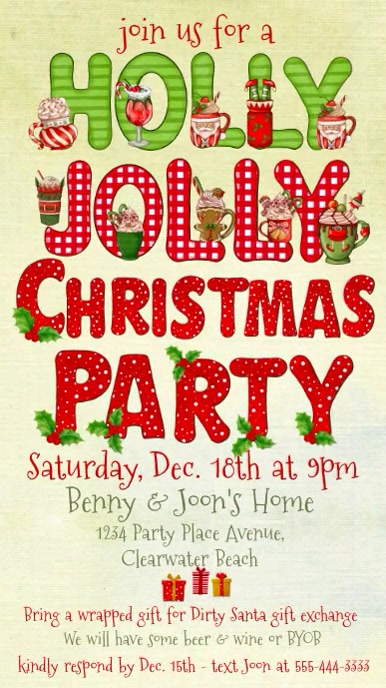 Holly Jolly Christmas House Party Invitation Template | PosterMyWall