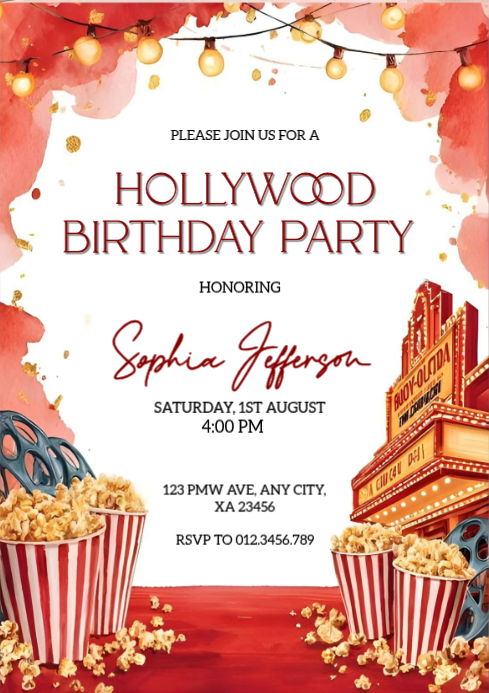 Plantilla de Hollywood Movie Theme Birthday Party Invitation | PosterMyWall