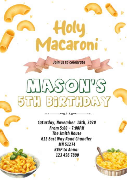 Holy Macaroni Invitation Template | PosterMyWall