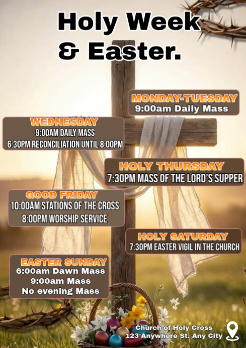 Plantilla de Holy Week & Easter Church Schedule Poster Template ️🌅 ...