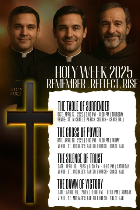 Holy Week 2025 Remember Reflect Rise schedule Template | PosterMyWall
