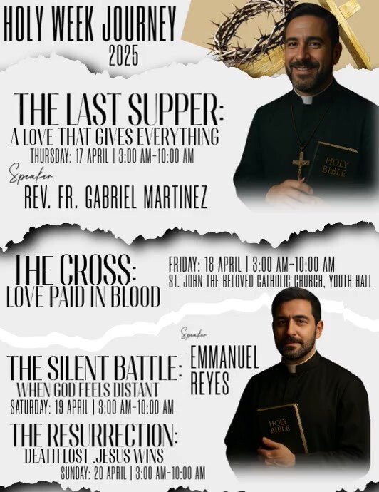 Plantilla de Holy Week Journey Schedule 2025 | PosterMyWall