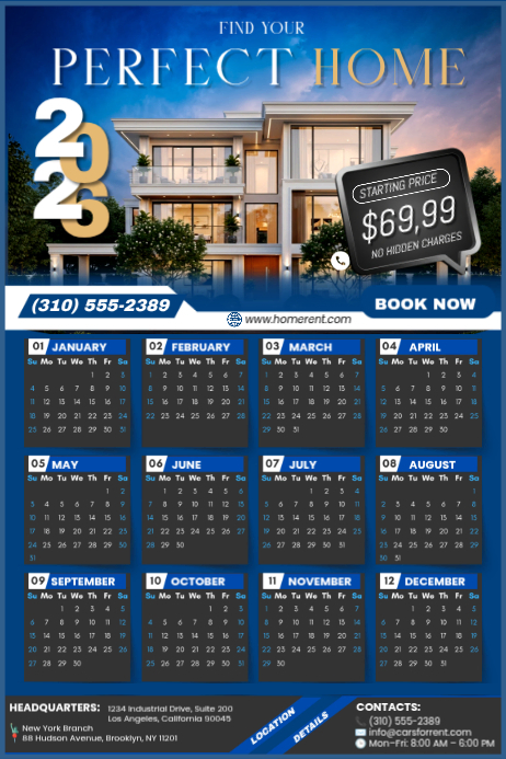 Plantilla de Home For Rent Calendar 2026 | PosterMyWall