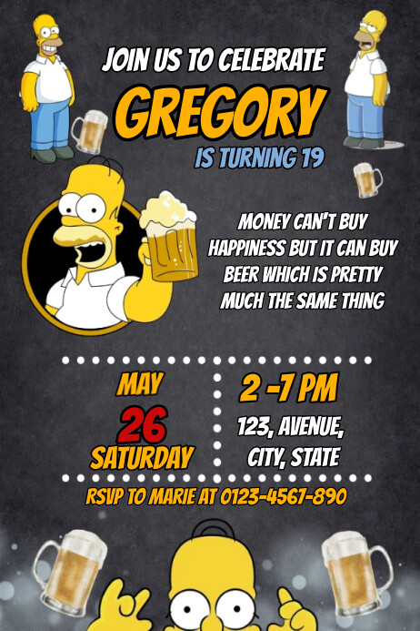 Homer Simpsons Invitation Birthday Template | PosterMyWall
