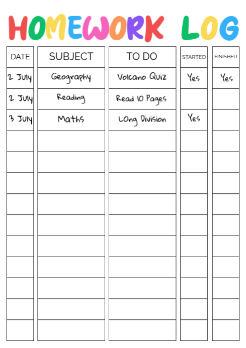 Homework Log Printable Sheet - Free Download เทมเพลต | PosterMyWall