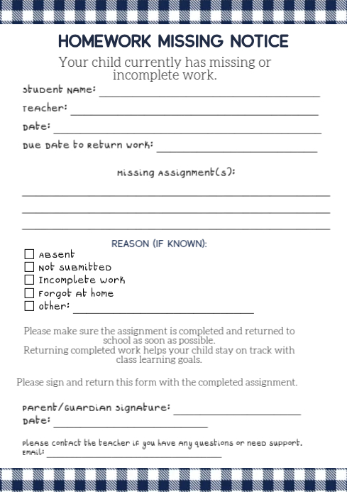 homework missing notice Template | PosterMyWall