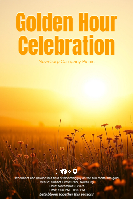 Horizon Bloom — Golden Minimal Abstract Company Picnic Artwork Template ...