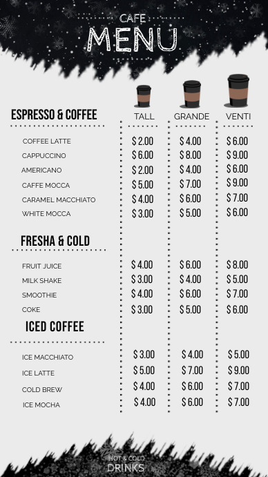 Copy of Hot & Cold Drinks Cafe Menu | PosterMyWall