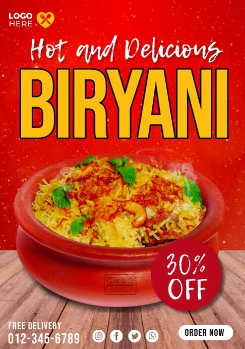 Hot And Delicious Biryani Template | PosterMyWall