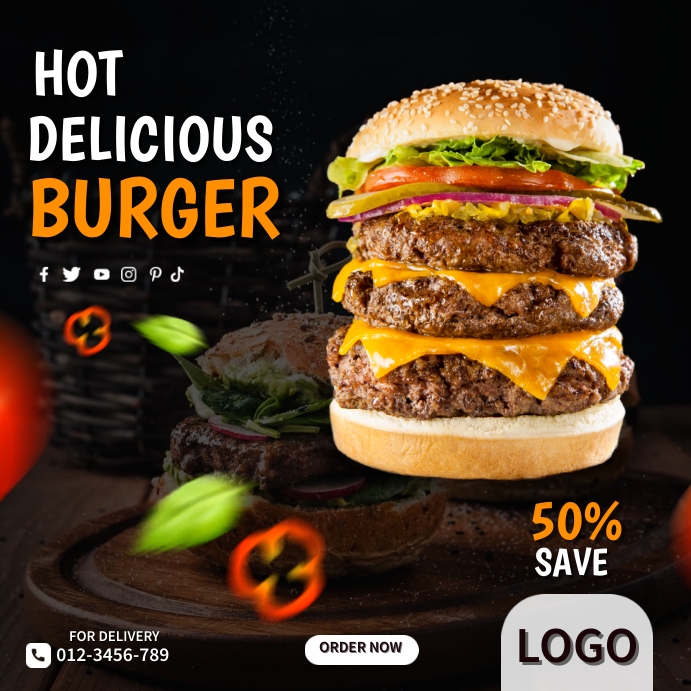 Hot Delicious Burger Template | PosterMyWall