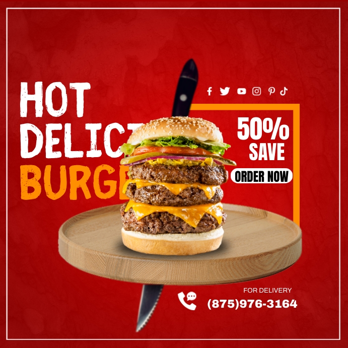 Hot Delicious Burger Template | PosterMyWall