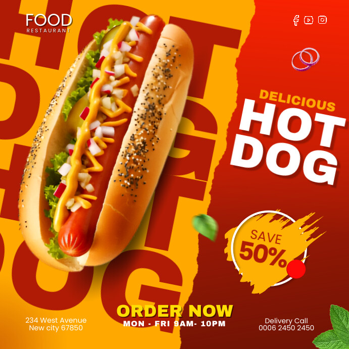 Hot Dog offer restaurant flyer template | PosterMyWall