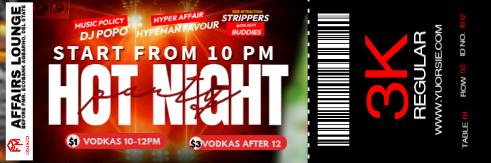 Hot Night Party Regular Ticket Template | PosterMyWall