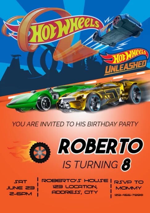 Hot Wheels Fire Birthday Invitation Template A4 | PosterMyWall