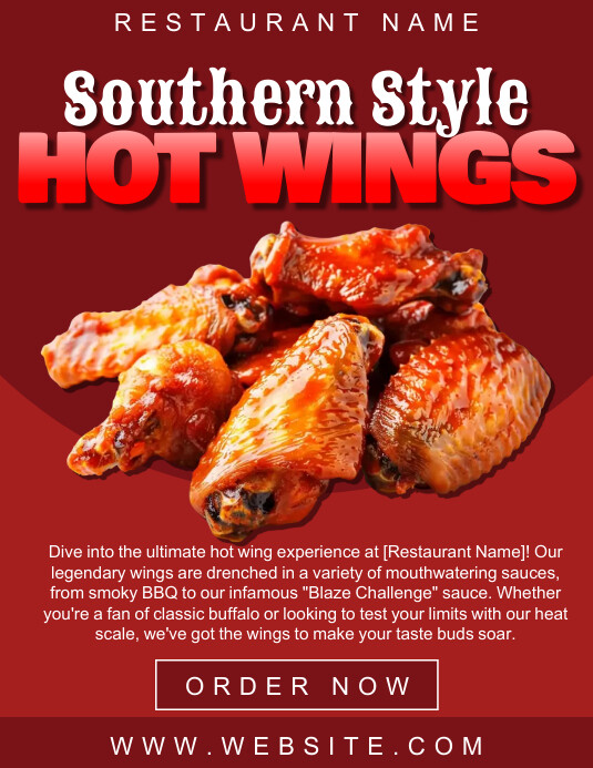 hot wings flyer, food flyer, restaurant ad Template | PosterMyWall