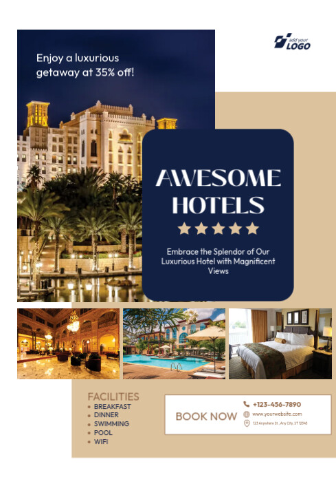 Hotel & Resorts Flyer Template for Luxury Accommodations | PosterMyWall