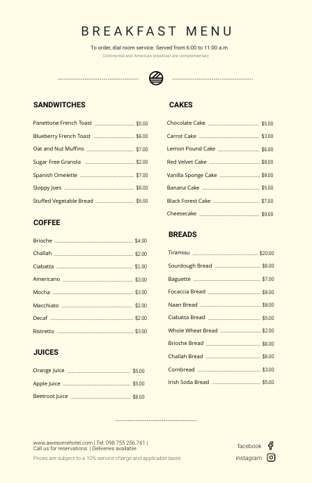 Hotel menu: categories Template | PosterMyWall