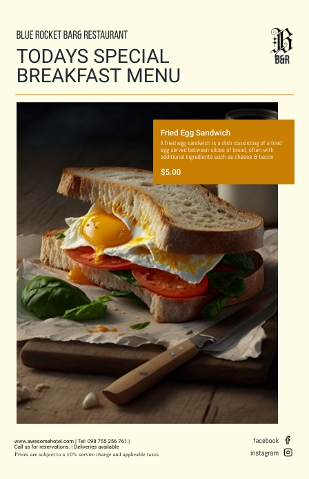 Hotel menu: specials list two items Template | PosterMyWall