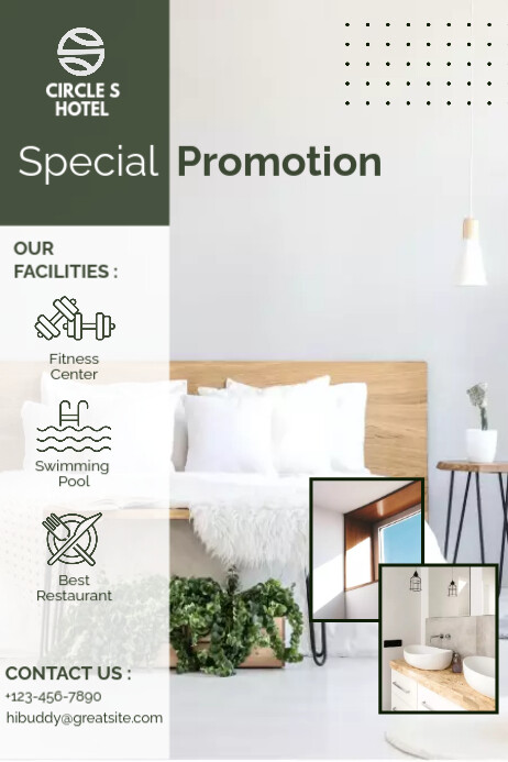 Hotel Promo Green & White Poster template | PosterMyWall