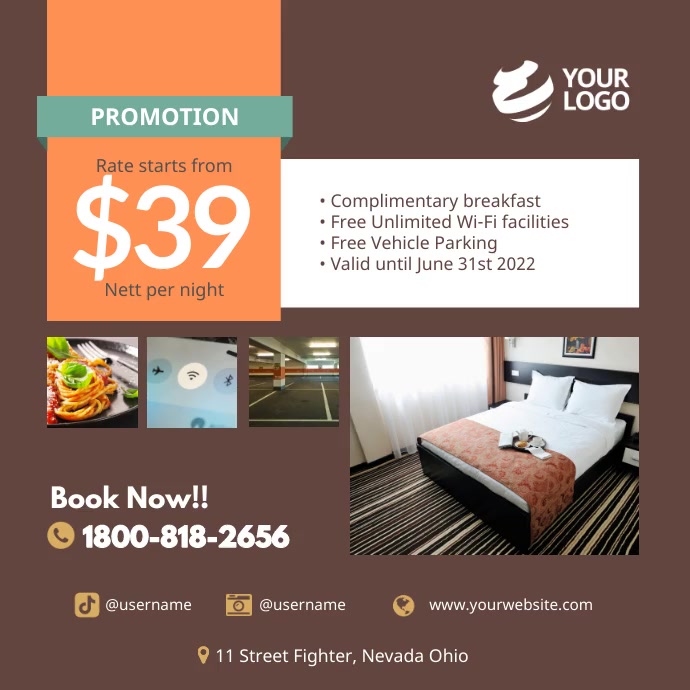 Hotel Promotion Instagram Social Media Template | PosterMyWall