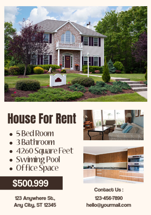 Copy of House For Rent Flyer A4 Design Template | PosterMyWall