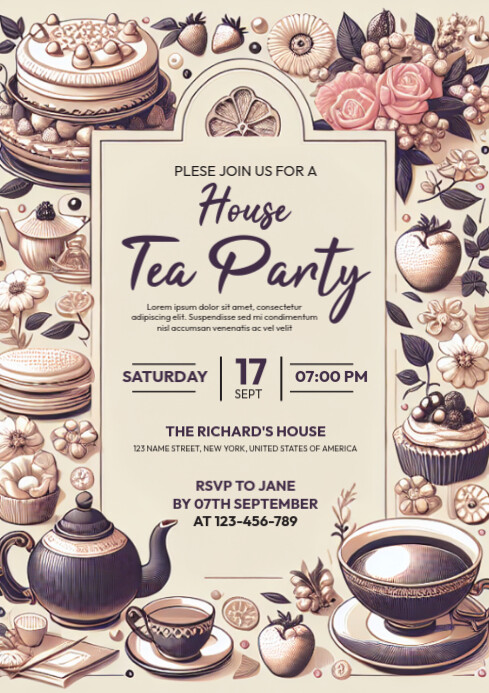 House Tea party Flyer Template | PosterMyWall