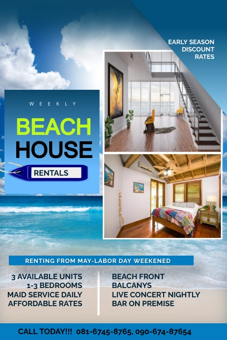 housing estate beach House rental Template | PosterMyWall