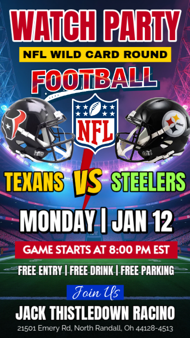 Houston Texans Vs Pittsburgh Steelers NFL 2025 Watch Party Instagram ...