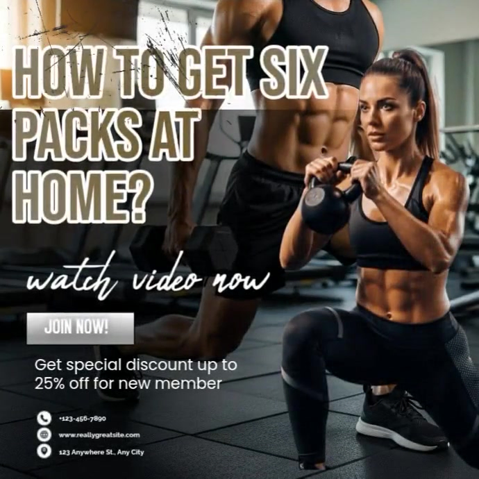 How to Get Six Packs at Home - Fitness Video Template | PosterMyWall