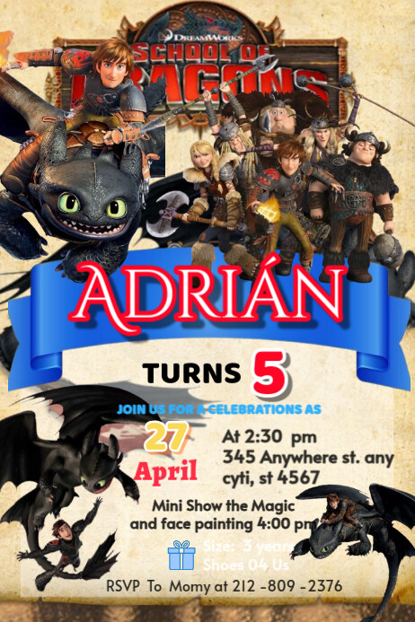 How To Train Your Dragon Invitation Happy Brithday Temple Flayer ...