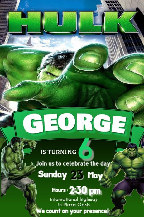 Hulk Invitation Hulk celebration temple happy Brithday party Marvel ...