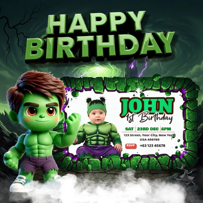 Hulk Smash Kids Birthday Ads Template | PosterMyWall