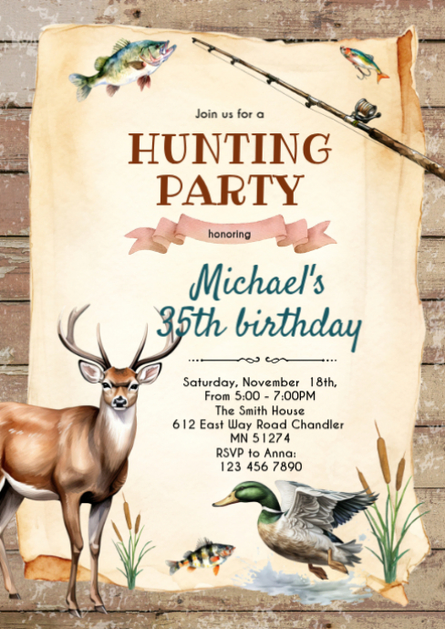 Hunting and Fishing Birthday Invitation Template | PosterMyWall