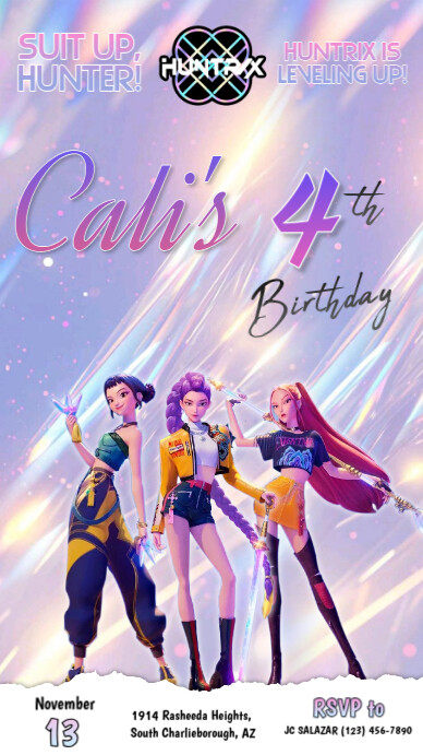 Huntrix Kpop Demon Hunter Birthday Invitation Facebook Story Template ...