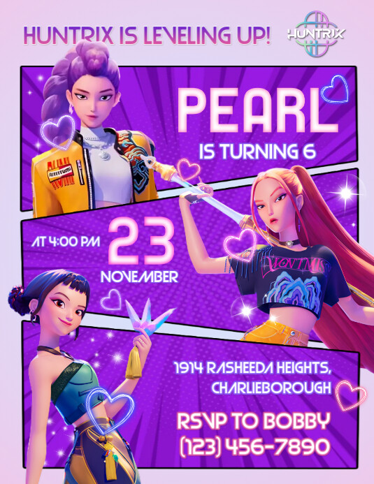 Huntrix Kpop Demon Hunter Birthday Invitation Template | PosterMyWall