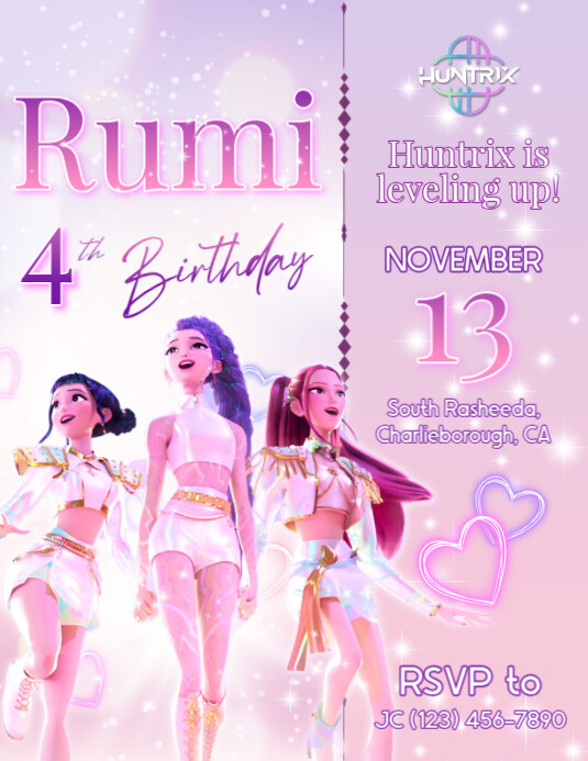 Plantilla de Huntrix Kpop Demon Hunter Birthday Invitation | PosterMyWall