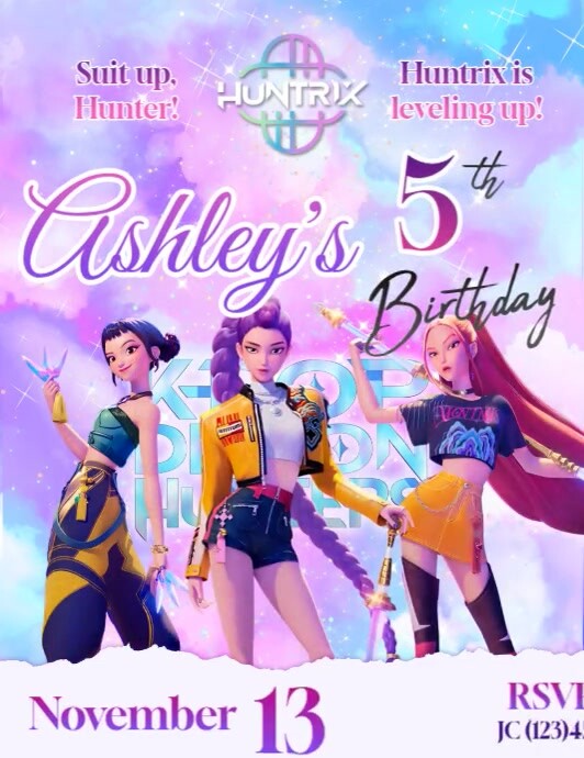 Huntrix Kpop Demon Hunter Birthday Invitation Video Modelo | PosterMyWall