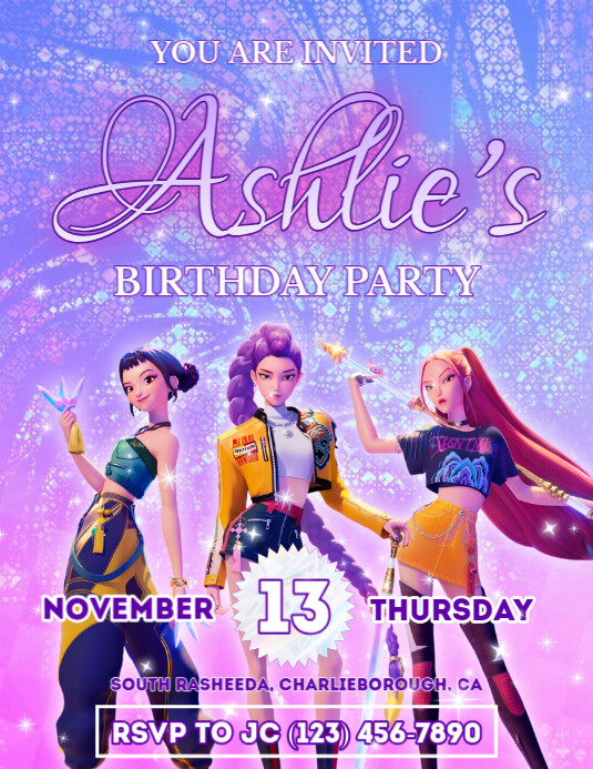 Huntrix Kpop Demon Hunter Birthday Invitation-Vorlage | PosterMyWall